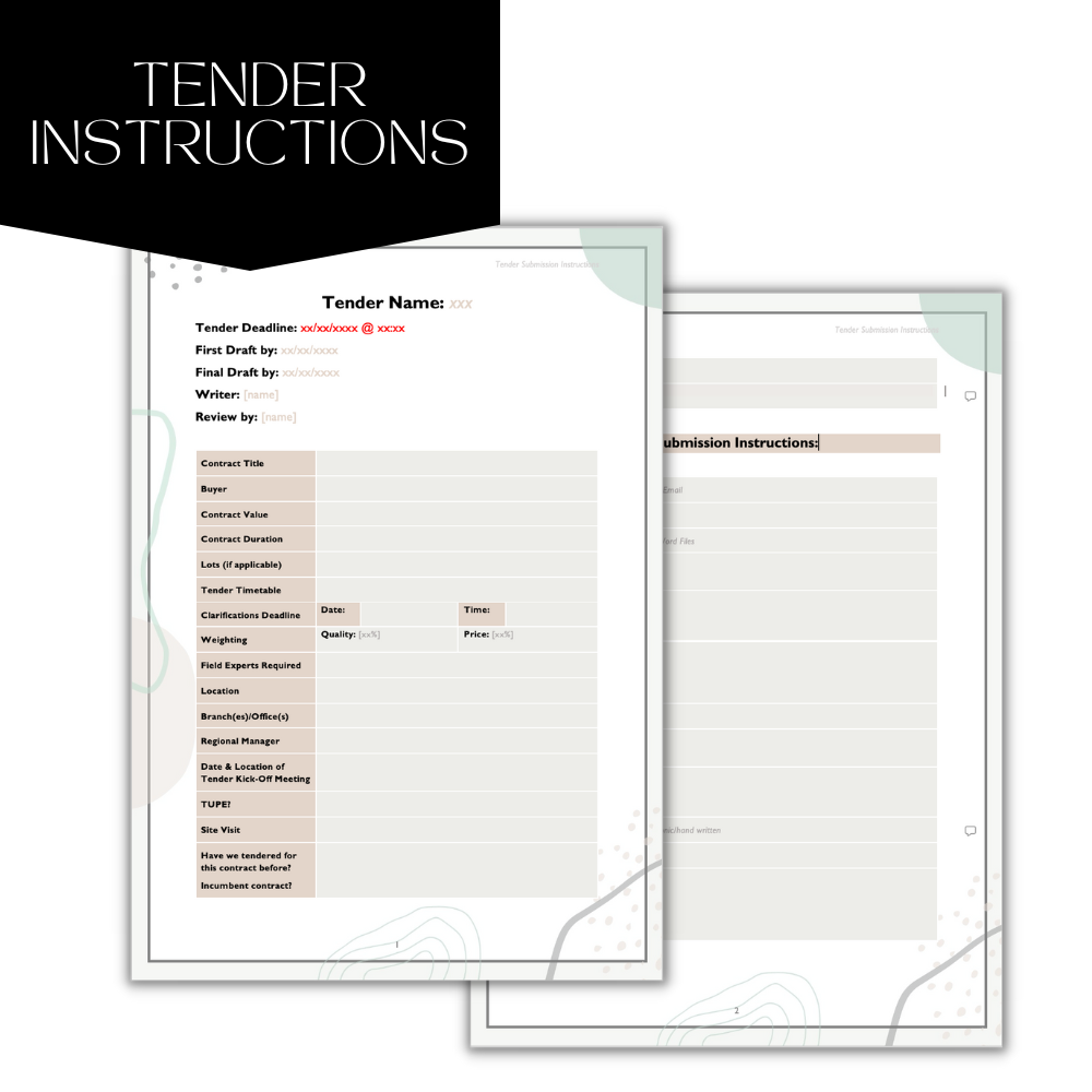 Tender Instructions Product Best Practice Bids